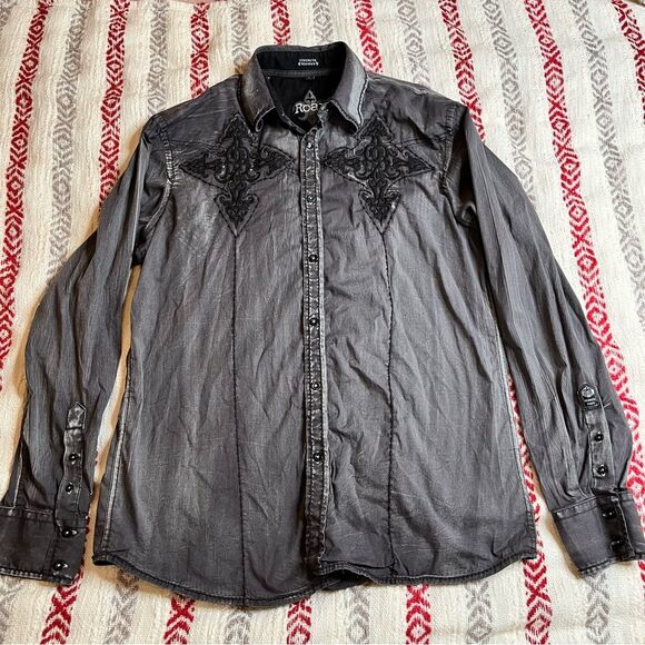 Roar | Shirts | Roar Embroidered Western Shirt Size L | Poshmark